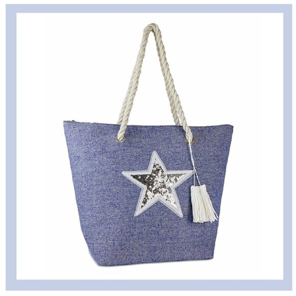Magid | Bags | Denim Canvas Sequin Star Summer Beach Tote | Poshmark